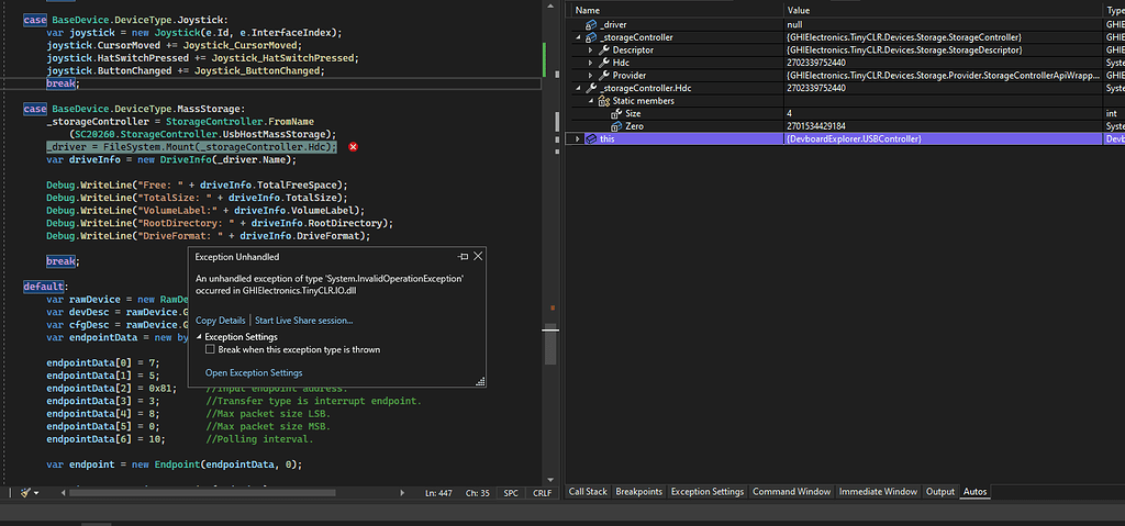 USB host mass storage exception - TinyCLR OS - GHI Electronics' Forums