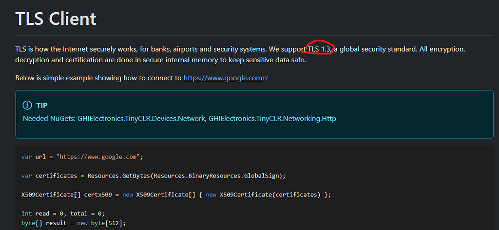 TLS client version - TinyCLR OS - GHI Electronics' Forums