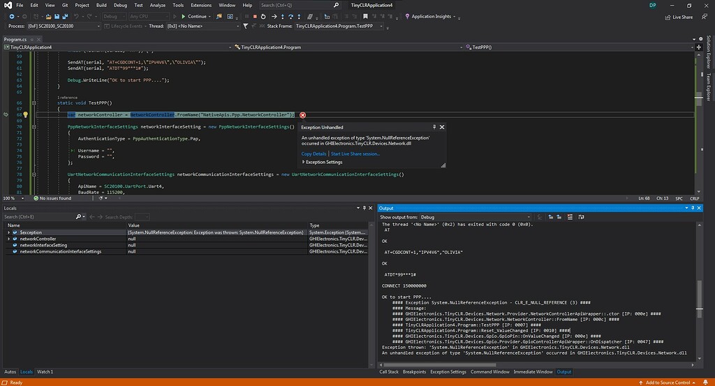 PPP error when trying out tutorial - TinyCLR OS - GHI Electronics' Forums